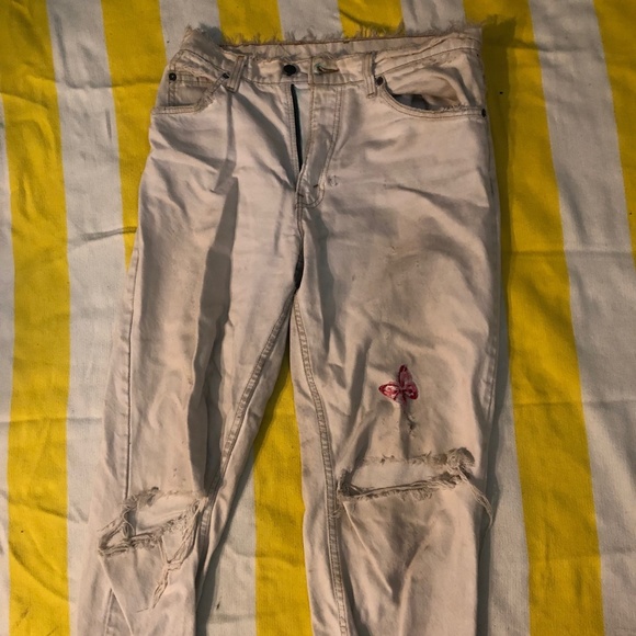 Levi's | Jeans | Vintage Cream White Distressed Levis W Patches | Poshmark